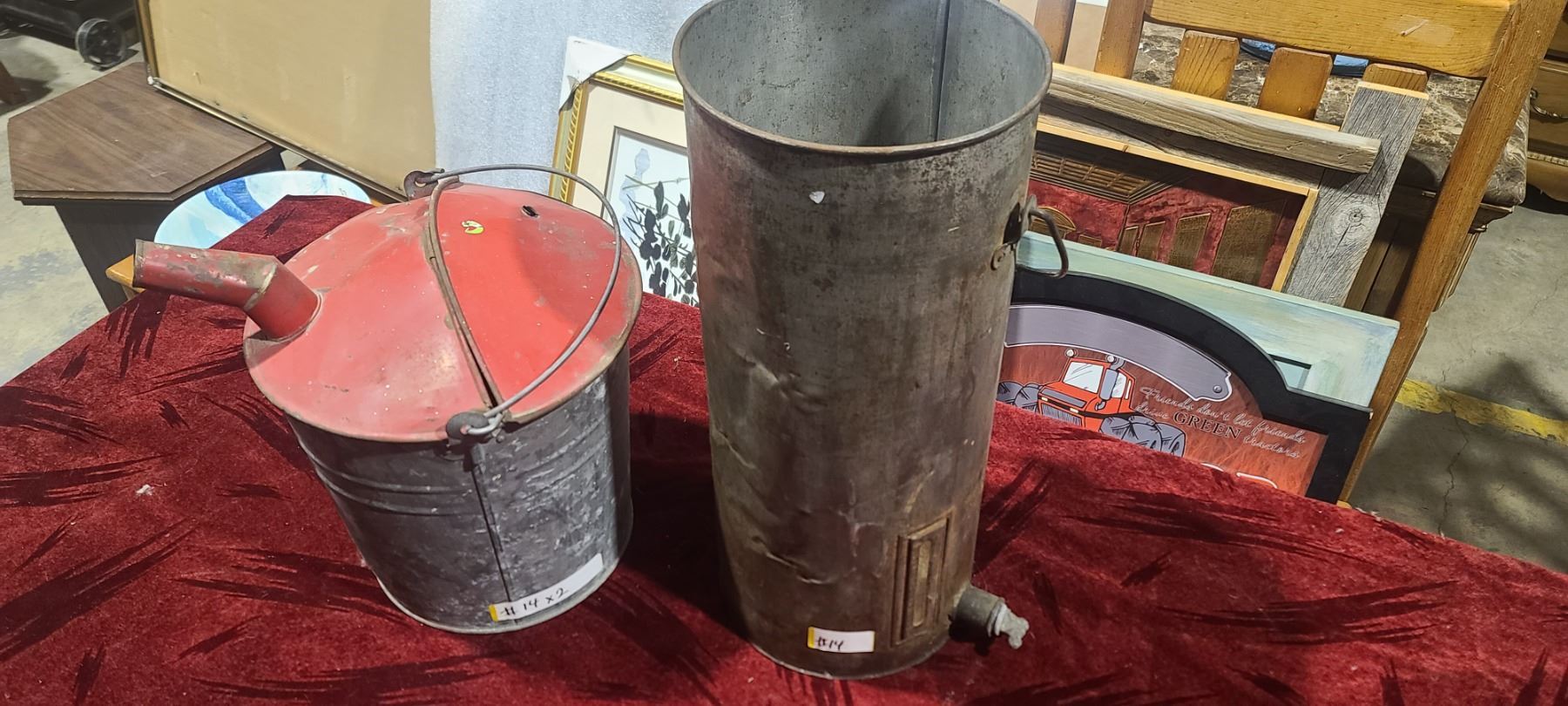 OIL PAIL WITH SPOUT, VINTAGE TALL PAIL WITH BOTTOM SPOUT