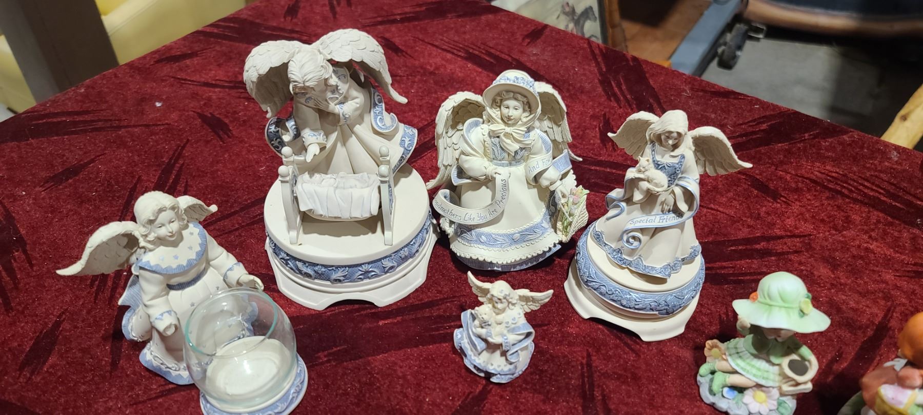 FOUR SARAH'S ANGELS FIGURINES AND SIX ASSORTED FIGURINES