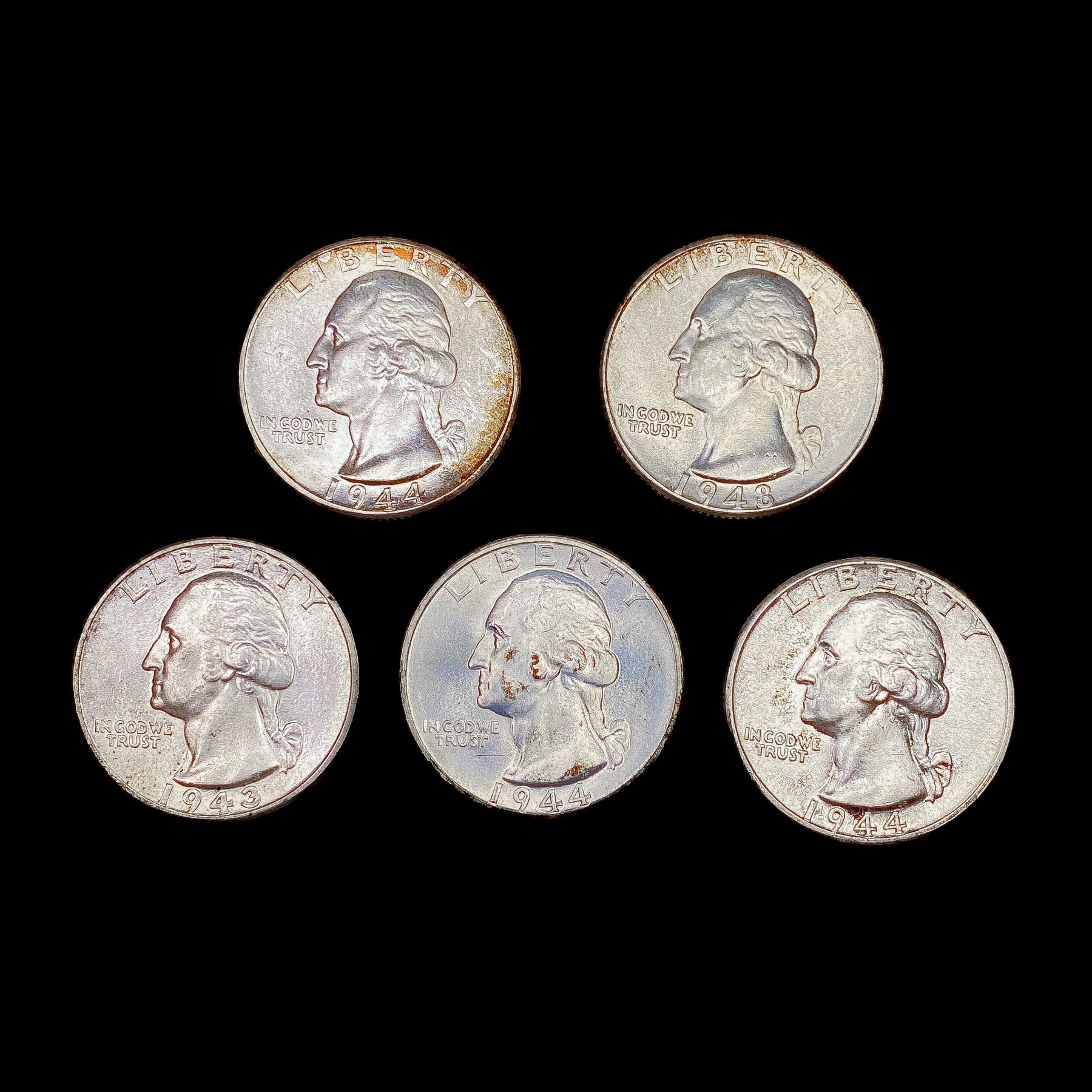 (5) Washington SILV Quarters (1943, 1944-D, 1944-S