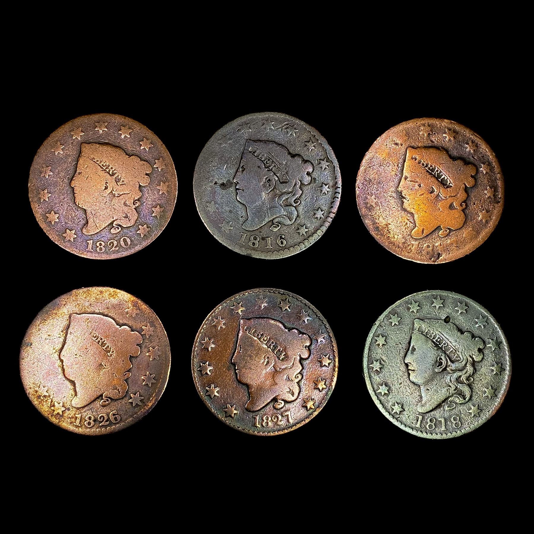 (6) US Large Cents (1816, 1817, 1818, 1820, 1826,