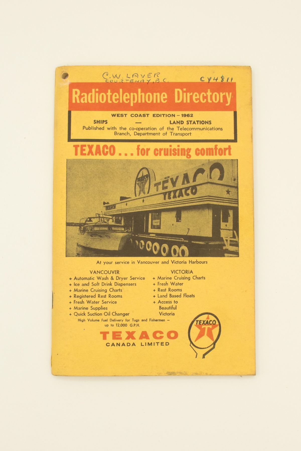 Vintage Texaco Canada Radiotelephone Directory