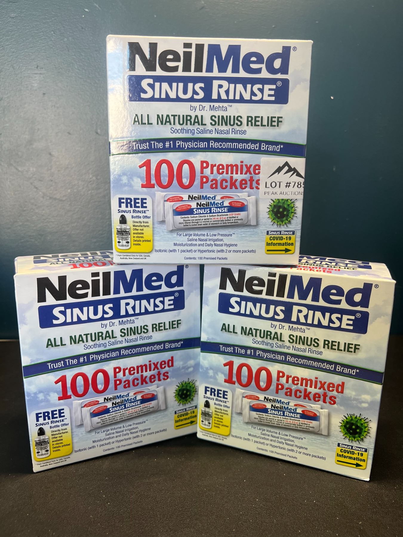 Lot of 3 Boxes of NeilMed Sinus Rinse - 100packs/sachets per box