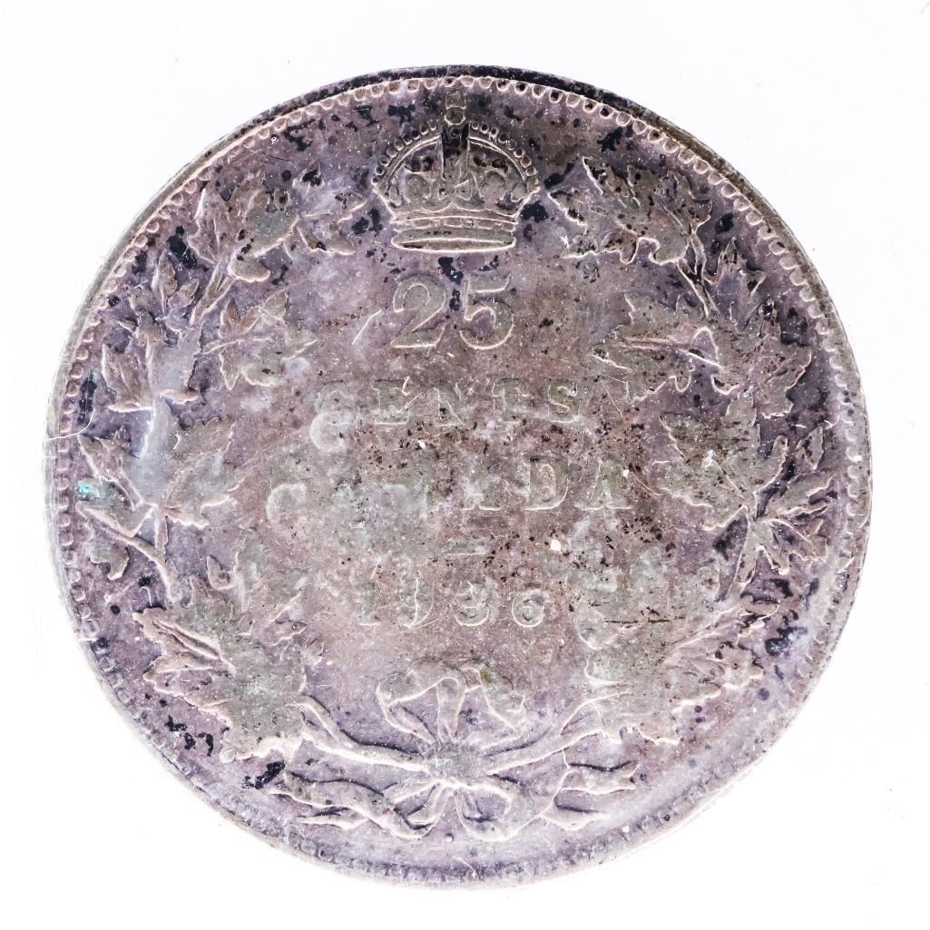 Canada, 1936 Silver 25 cents VG 10 ICCS DOT