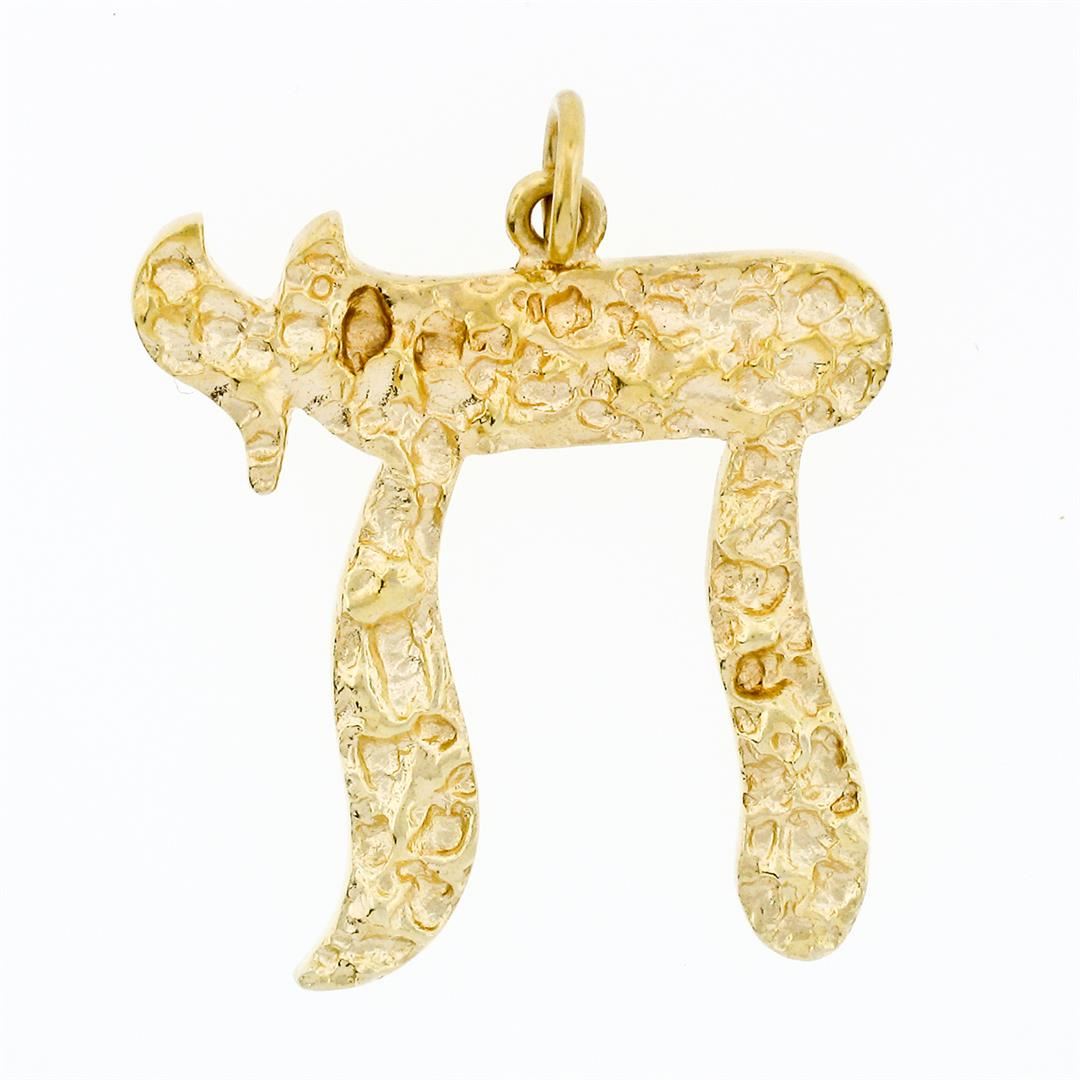 Vintage 14K Yellow Gold Judaica Hebrew Nugget Textured Chai Symbol ...