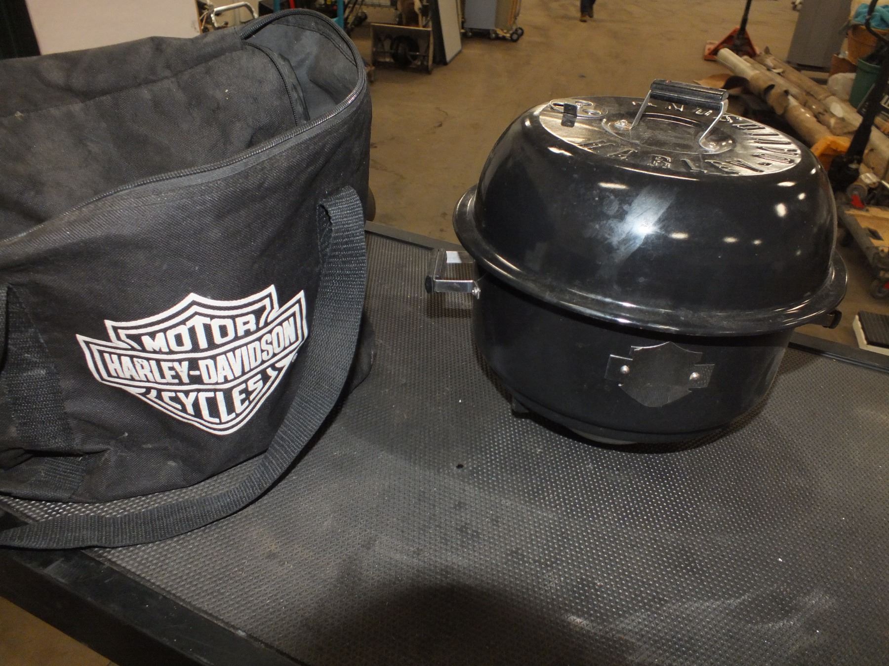 Small Harley Davidson Charcoal Grill & 1 Motorcycle Helmet