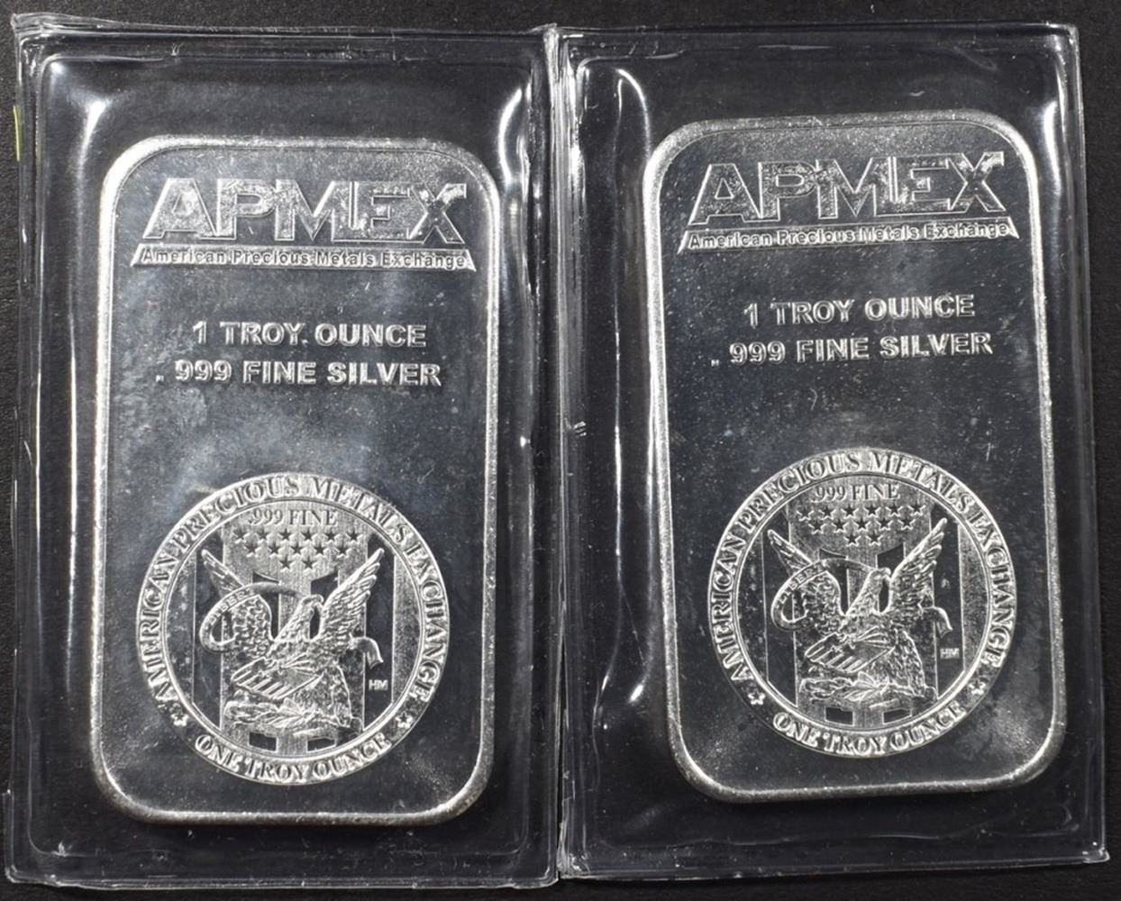 (2) 1oz .999 SILVER APMEX BARS