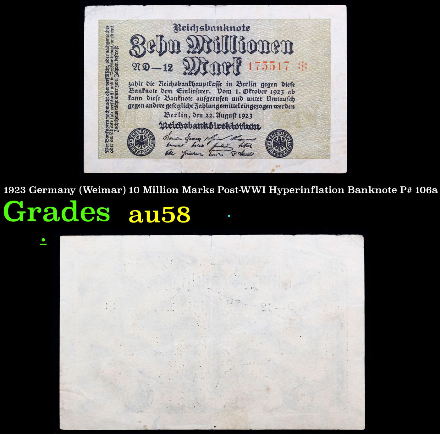 1923 Germany (Weimar) 10 Million Marks Post-WWI Hyperinflation Banknote ...