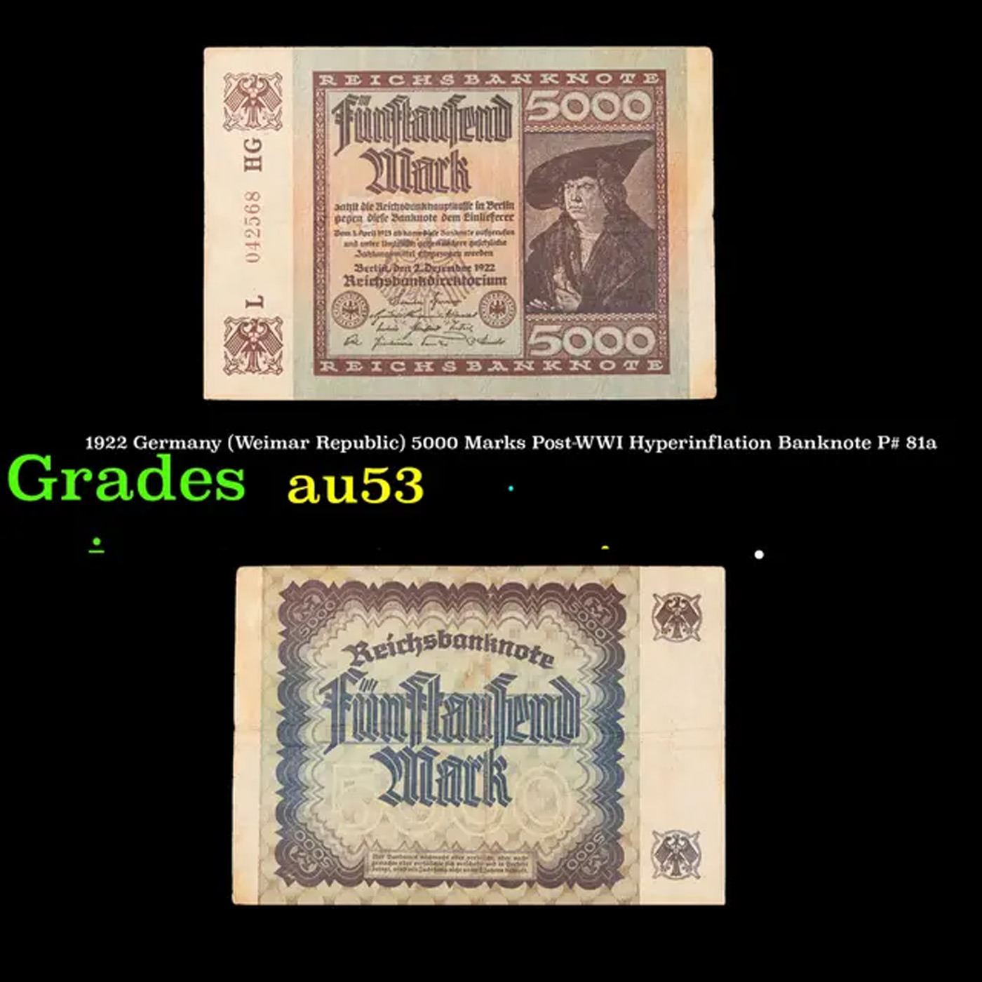 1922 Germany (Weimar Republic) 5000 Marks Post-WWI Hyperinflation ...
