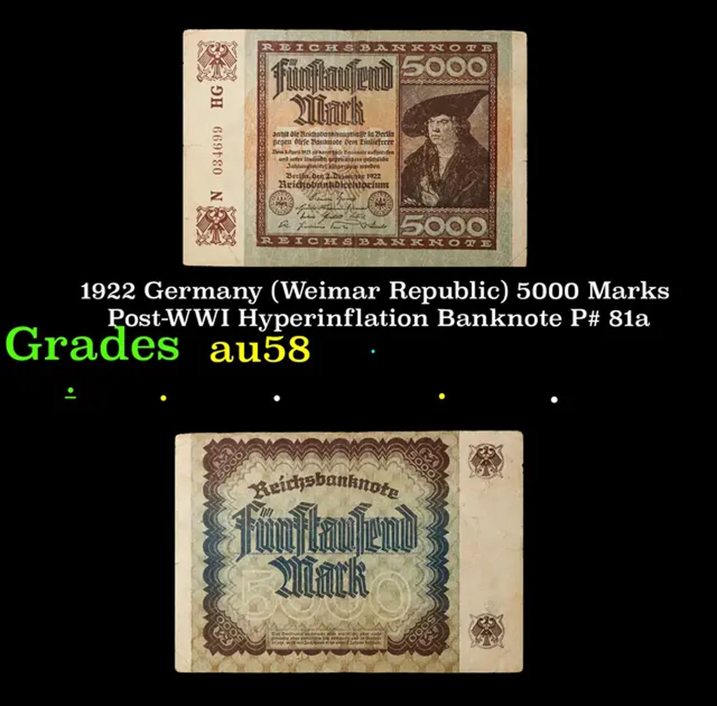 1922 Germany (Weimar Republic) 5000 Marks Post-WWI Hyperinflation ...