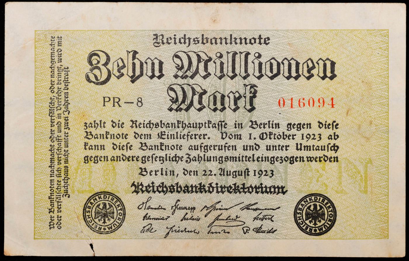 1923 Germany (Weimar) 10 Million Marks Post-WWI Hyperinflation Banknote ...