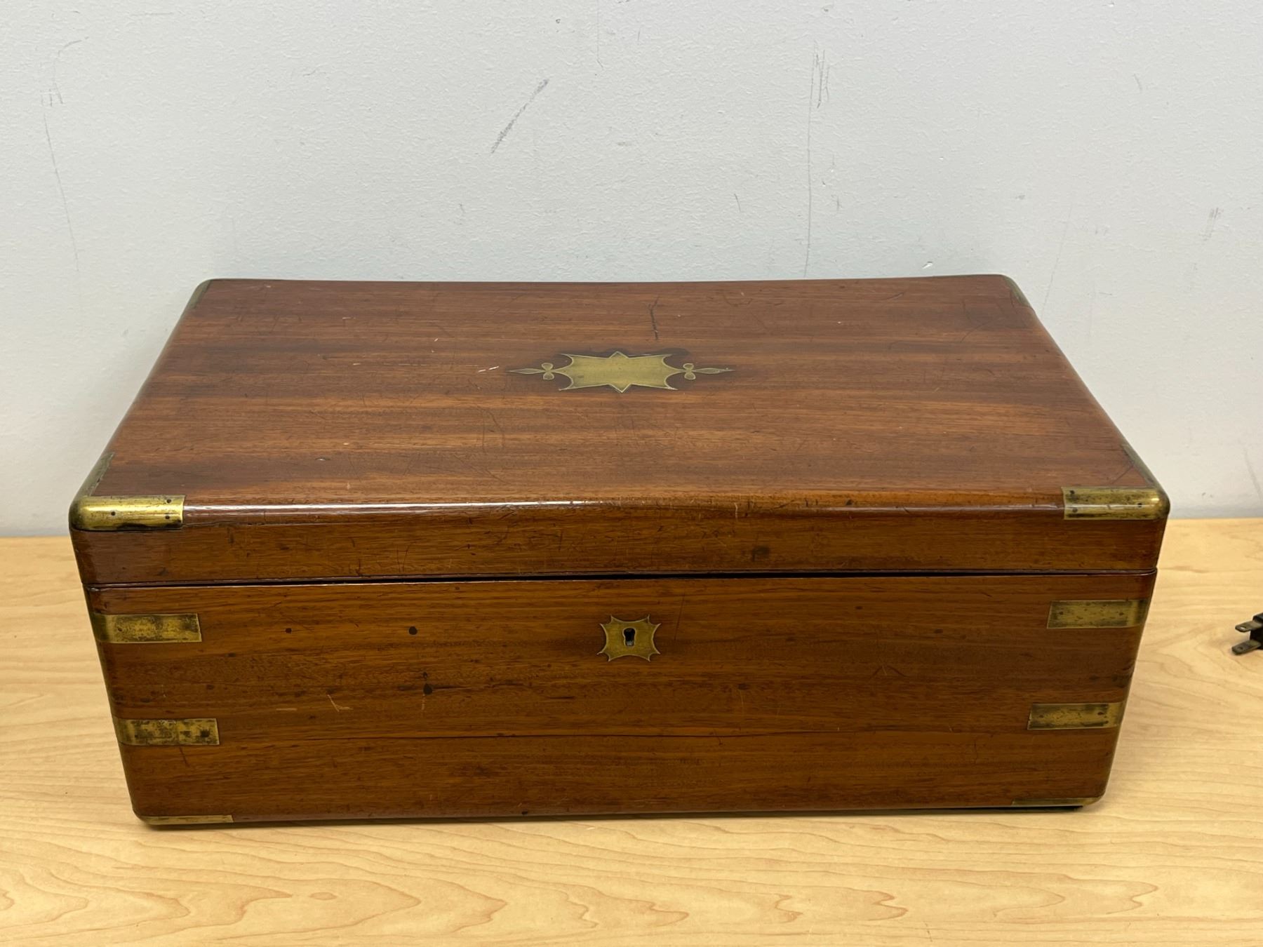 Antique Wooden Storage Box with Brass Details - Converted Lap Desk