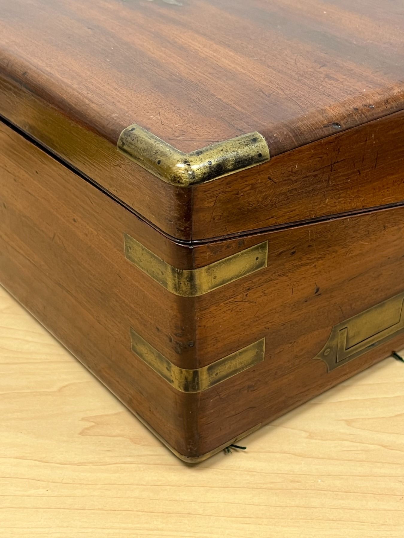 Antique Wooden Storage Box with Brass Details - Converted Lap Desk