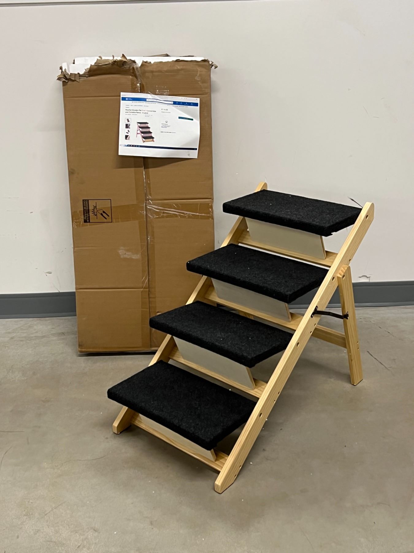 Pawhut Wooden Pet Ramp / Stairs 2-in-1 Convertible Unit with box 17"W 25"T