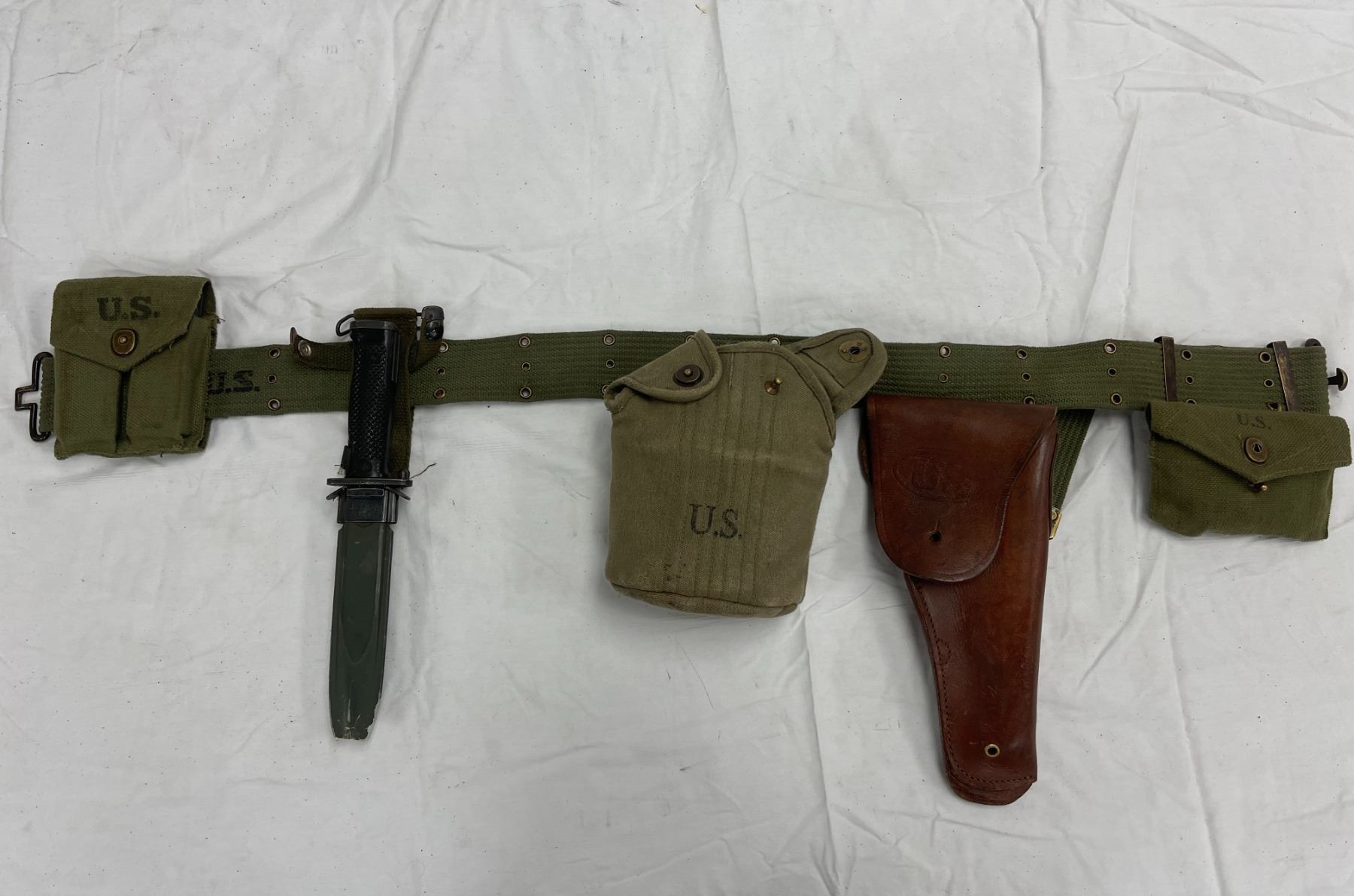 US military soldier utility belt kit - includes 2 leather gun holster ...