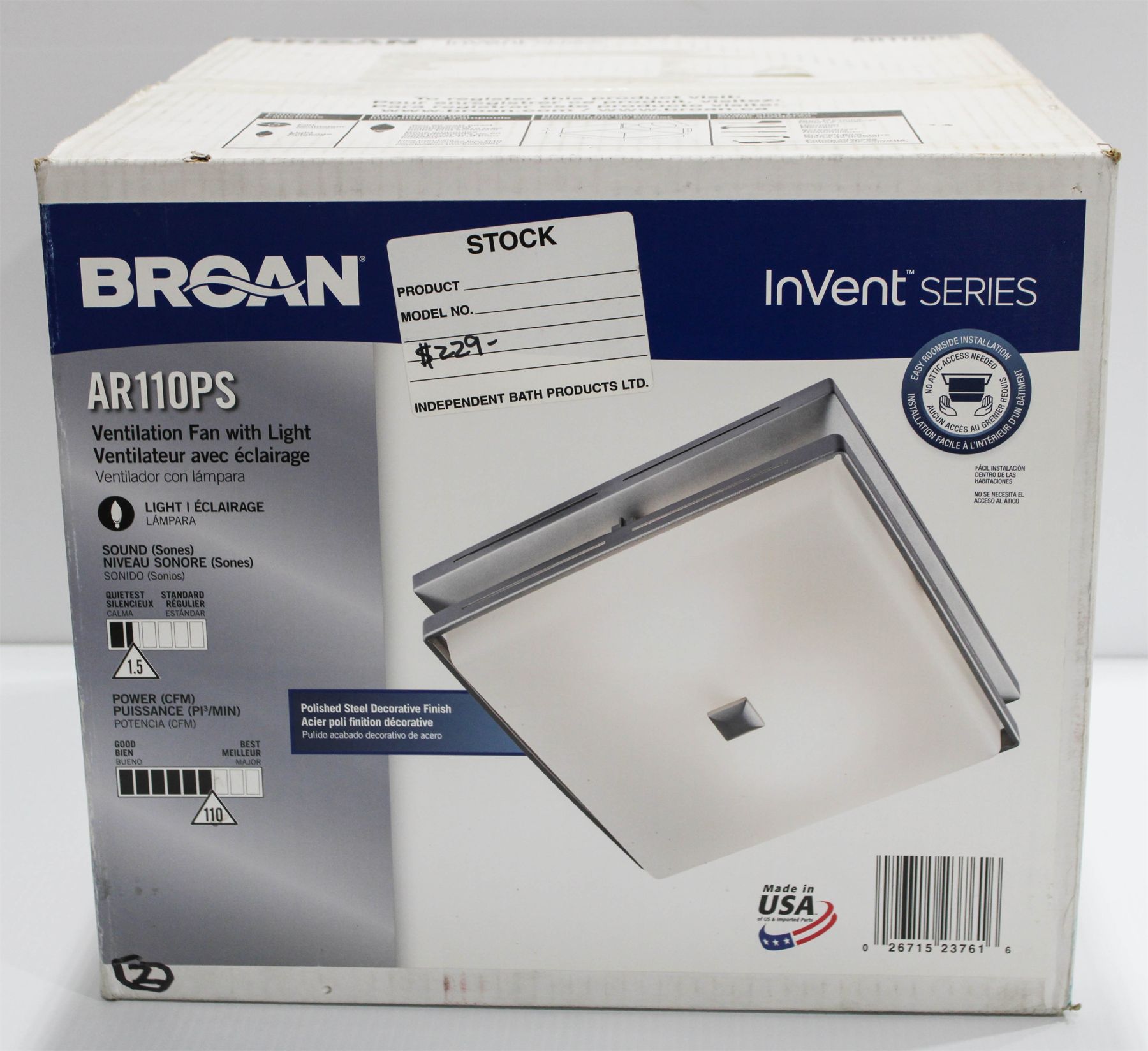 BROAN VENTILATION FAN WITH LIGHT