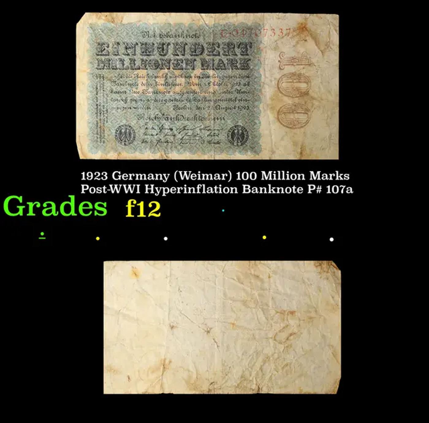1923 Germany (Weimar) 100 Million Marks Post-WWI Hyperinflation ...