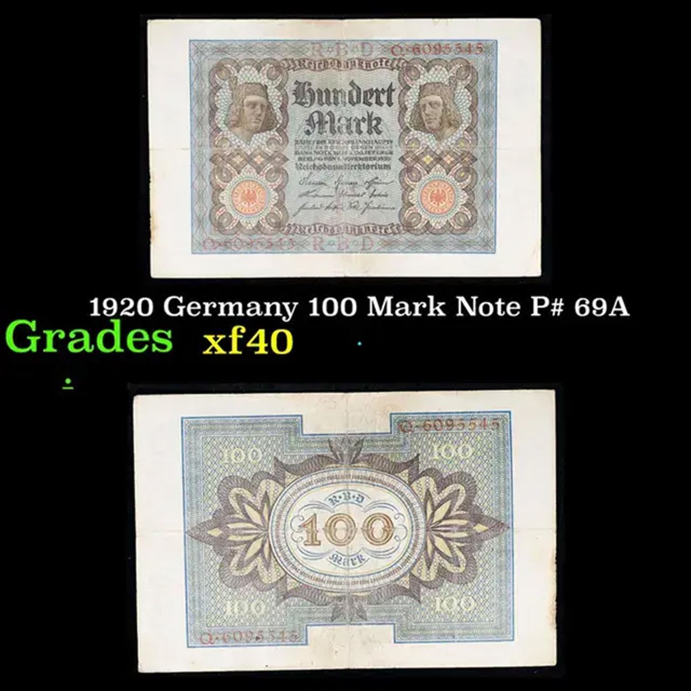 1920 Germany (Weimar Republic) 100 Marks Banknote P# 69a Grades vf+