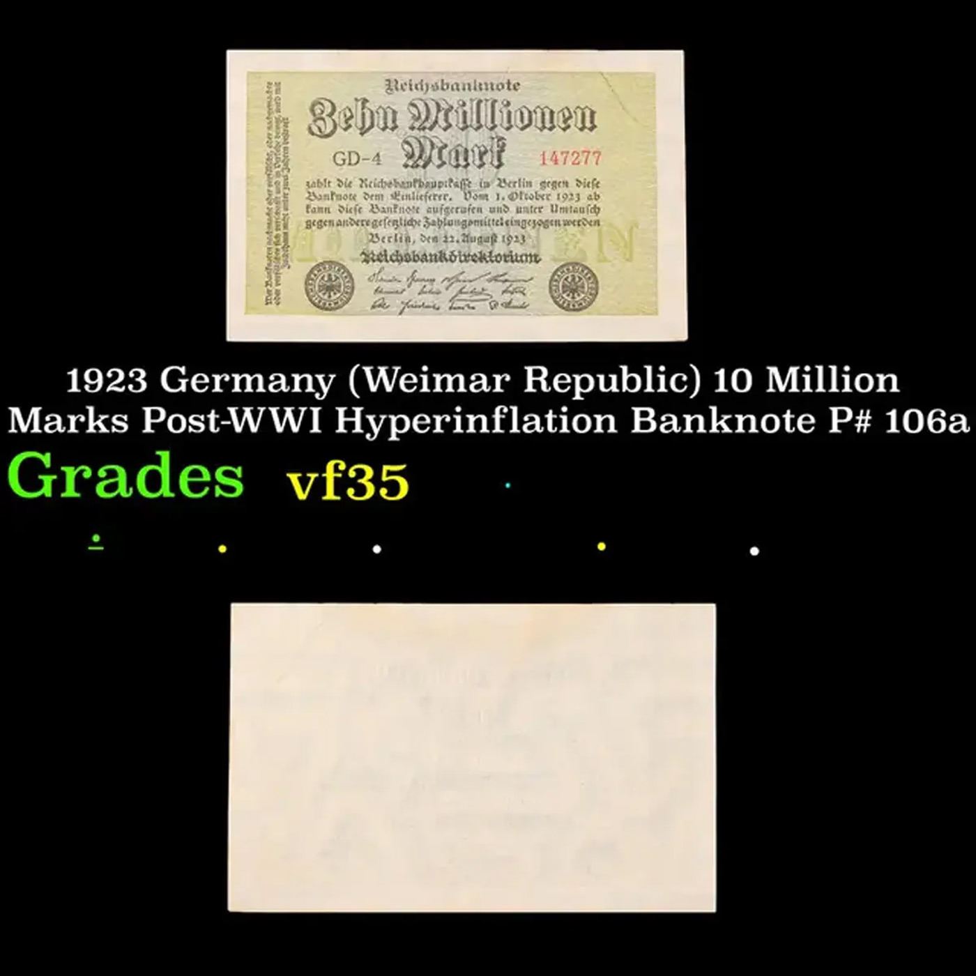1923 Germany (Weimar Republic) 10 Million Marks Post-WWI Hyperinflation ...