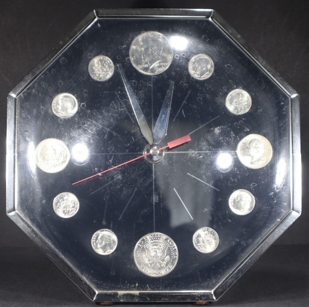 BLACK MARIAN KAY SILVER COIN CLOCK