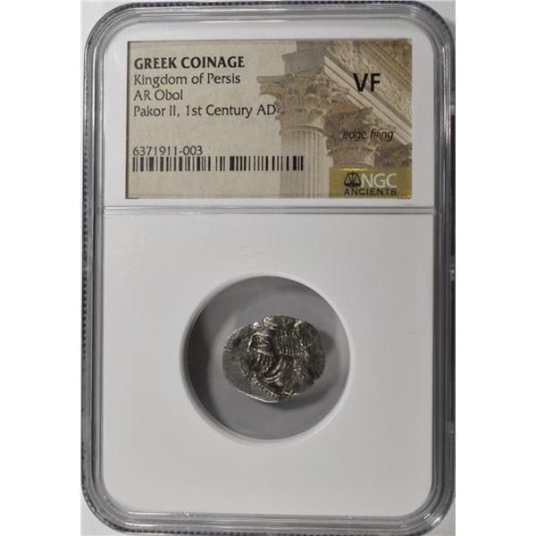 1ST CENT AD PAKOR II AR OBOL NGC VF