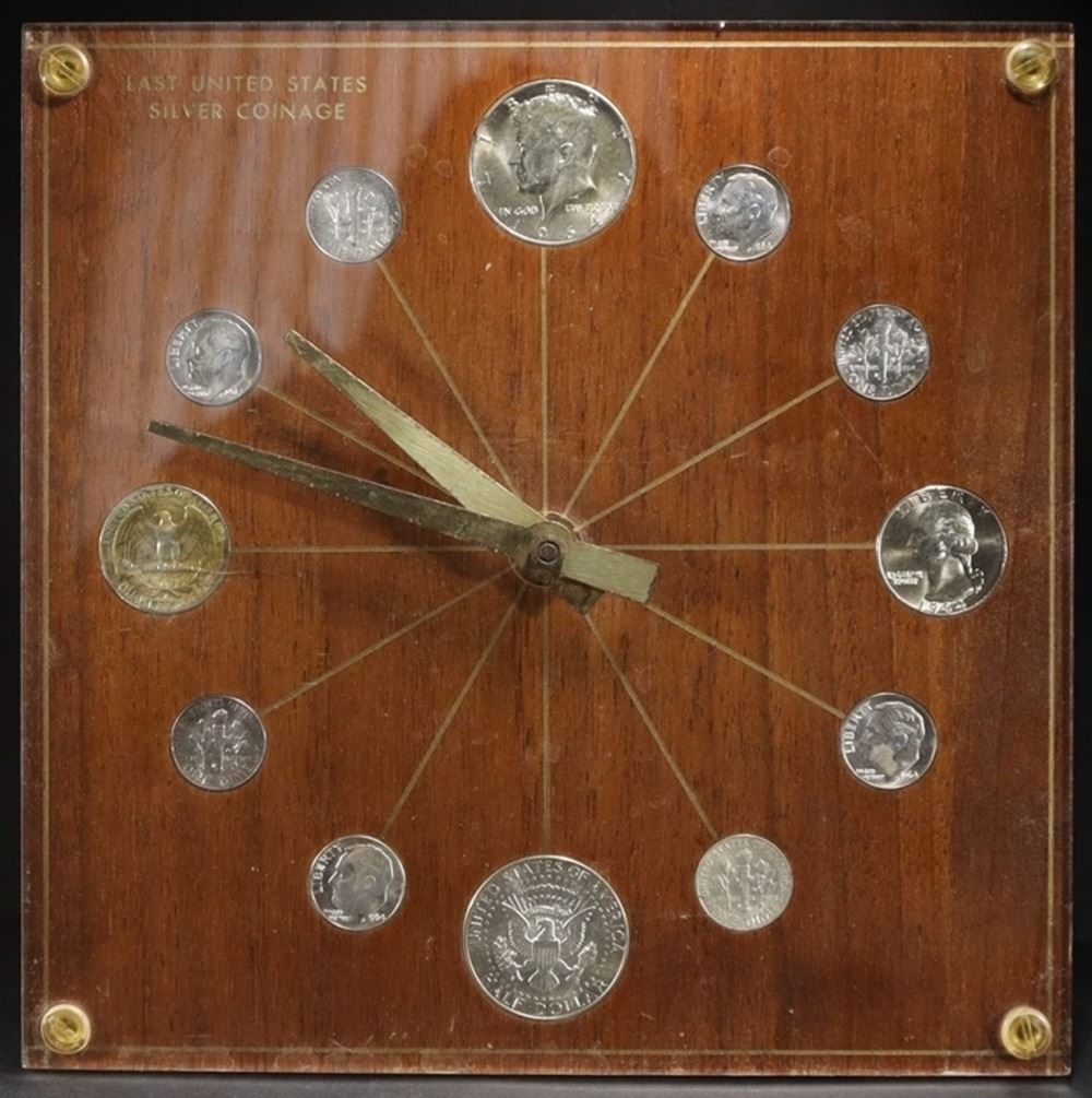 BROWN MARIAN KAY SILVER COIN CLOCK