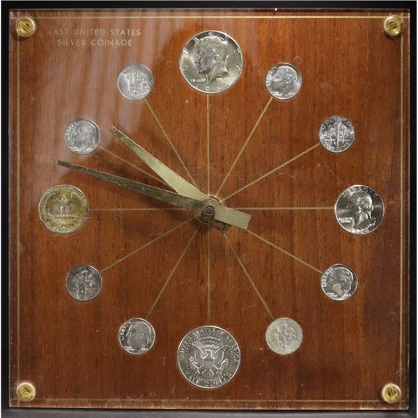 BROWN MARIAN KAY SILVER COIN CLOCK