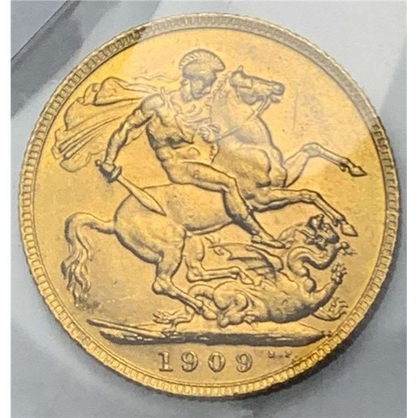 1909 Gold Sovereign King Edward VII .1177 ozt AGW