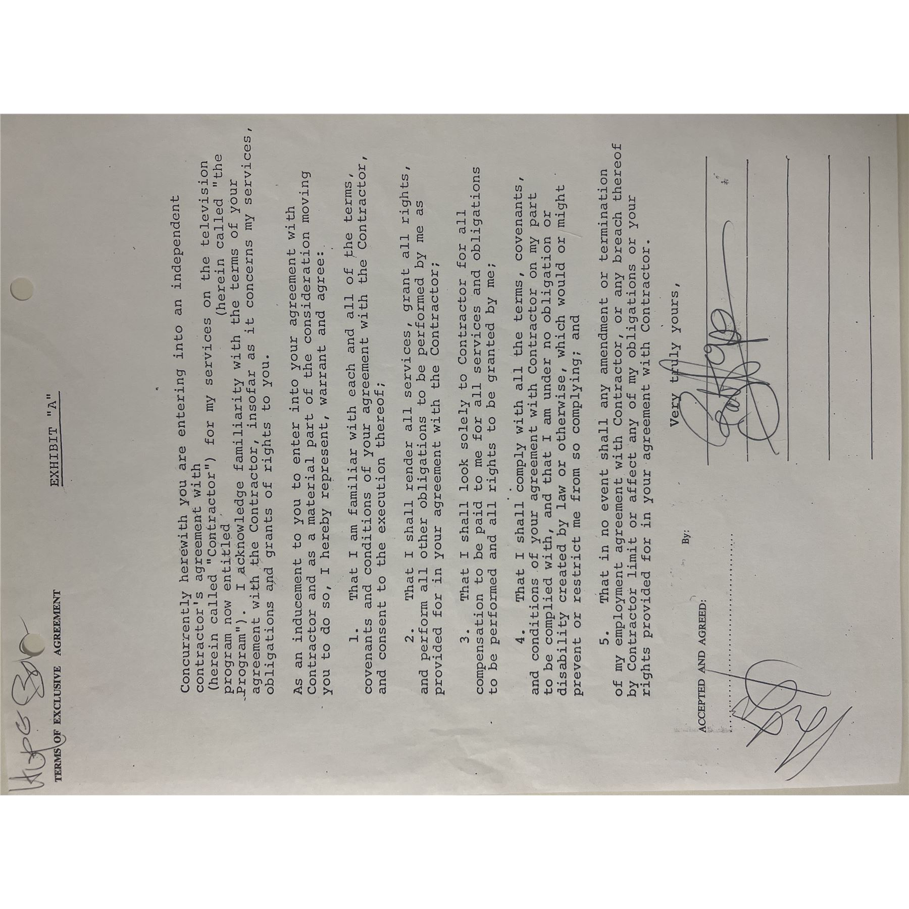 Bob Hope signed contract