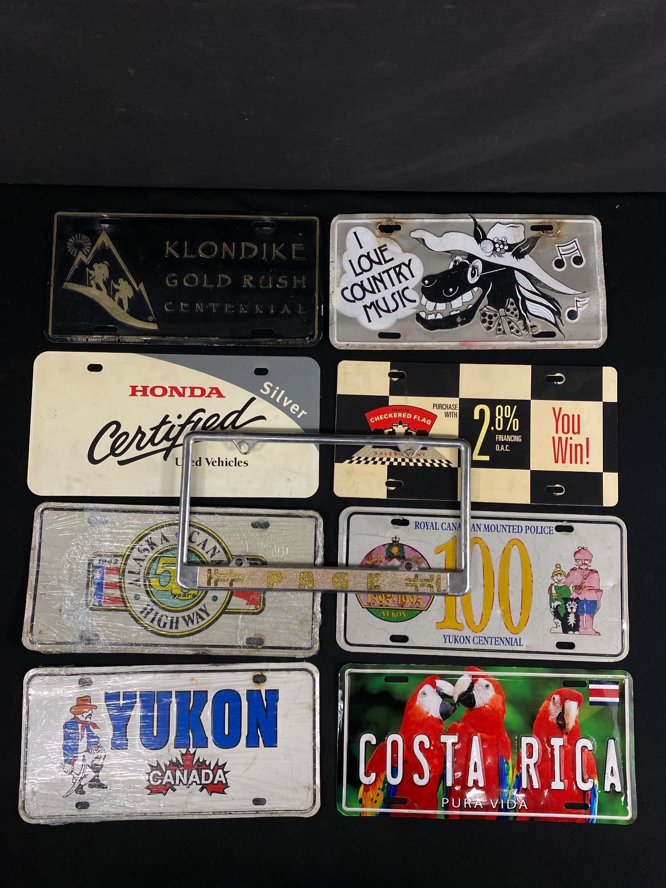 6 Metal Advertising License Plates, 2 Honda (Plastic & Cardboard) & 1 ...