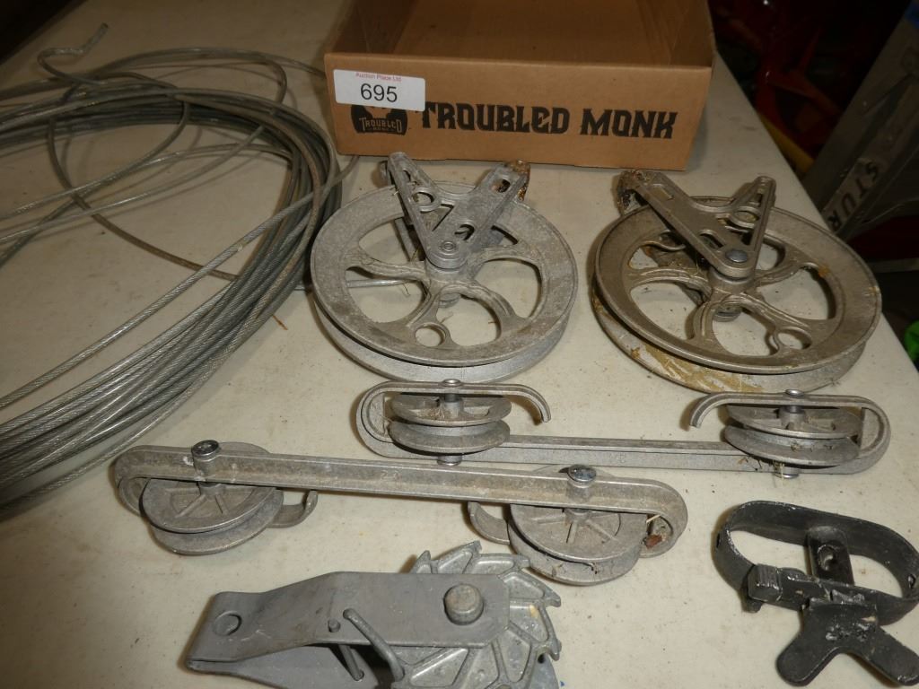clothes line pulleys, cable, etc