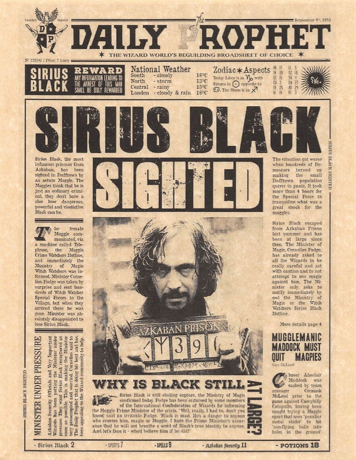Harry Potter Daily Prophet Sirius Black Flyer print