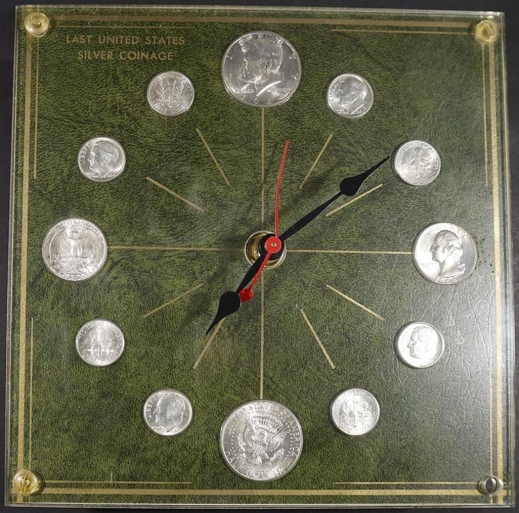 GREEN MARIAN KAY SILVER COIN CLOCK