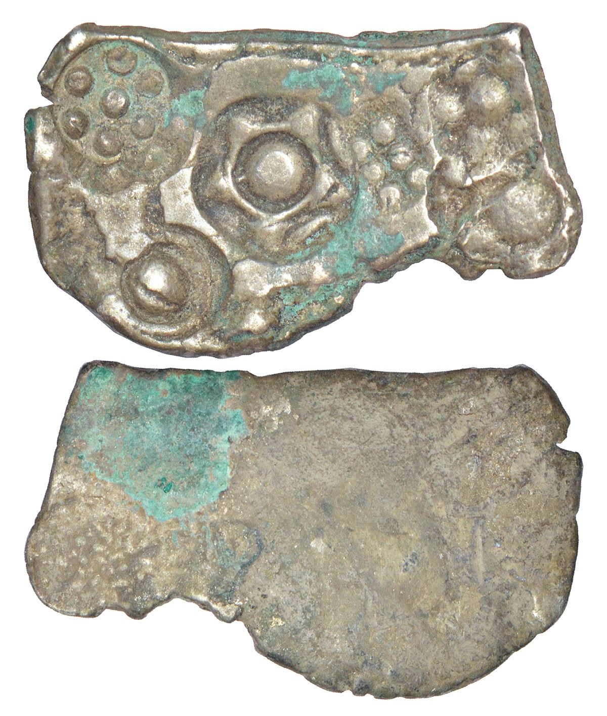 Ancient India: Archaic silver punch-marked coin, Ghagra-Gandak River ...