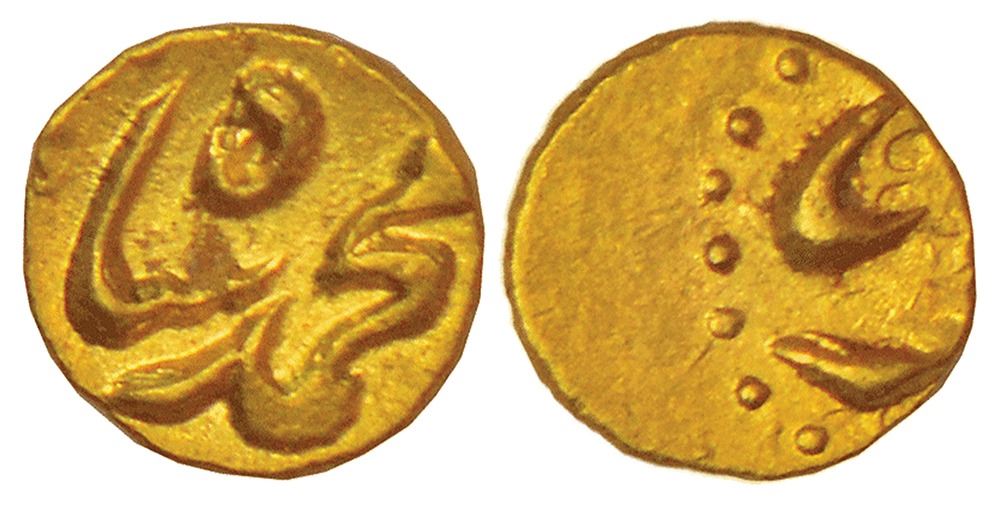Mughals: Muhammad Shah (1719-1748 AD), gold ½ fanam, Karpa mint ...