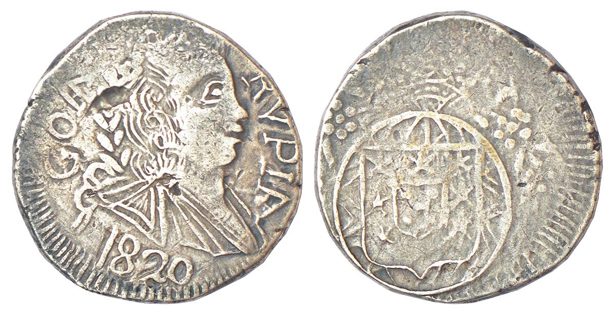 Portuguese India, D. Joao VI (1816-1826 AD), Goa, silver rupia, AD 1820 ...