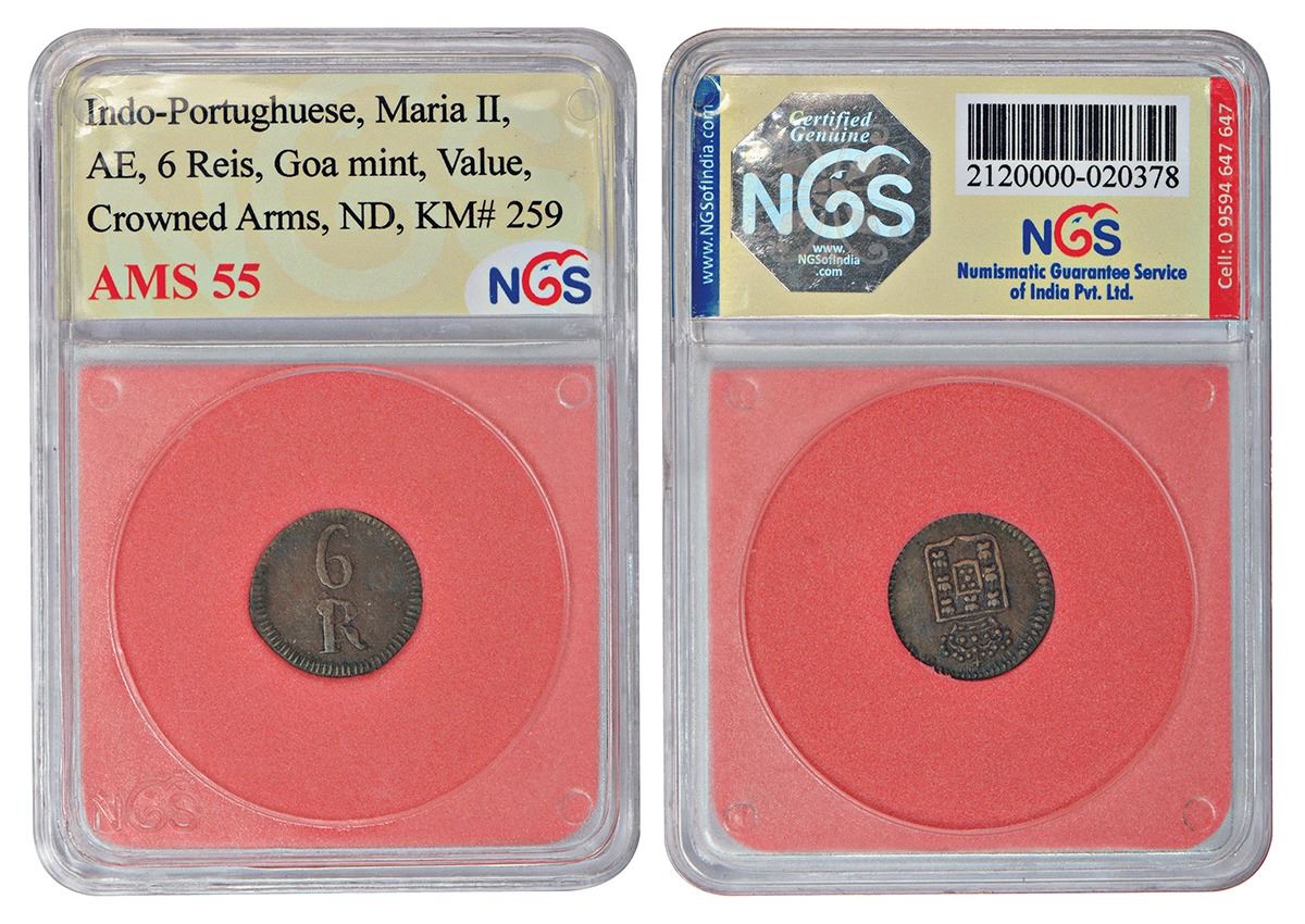 Portuguese India, D. Maria II (1834-1853 AD), Goa, copper 6 reis, ND ...