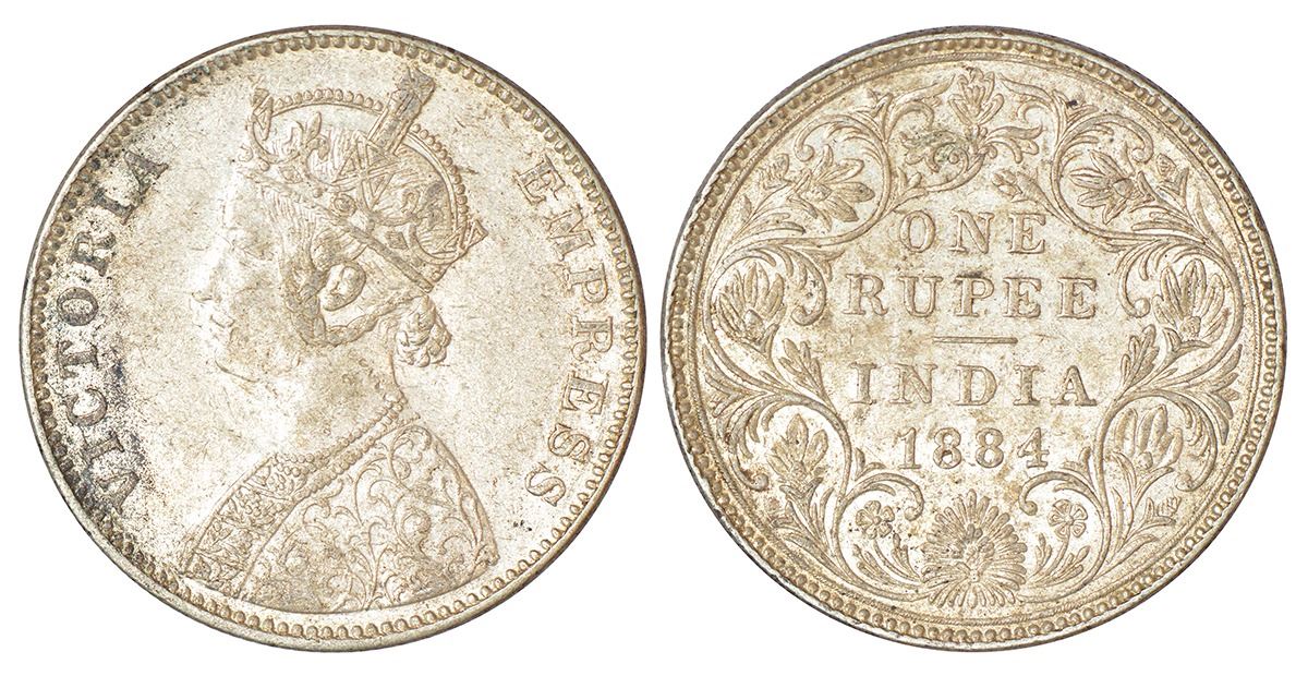 British India: Victoria Empress, silver rupee, 1884, Bombay mint, A3/II(i)/'B' raised (bottom flower