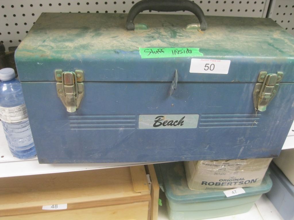 metal tool box w/ wire brush, lubricants