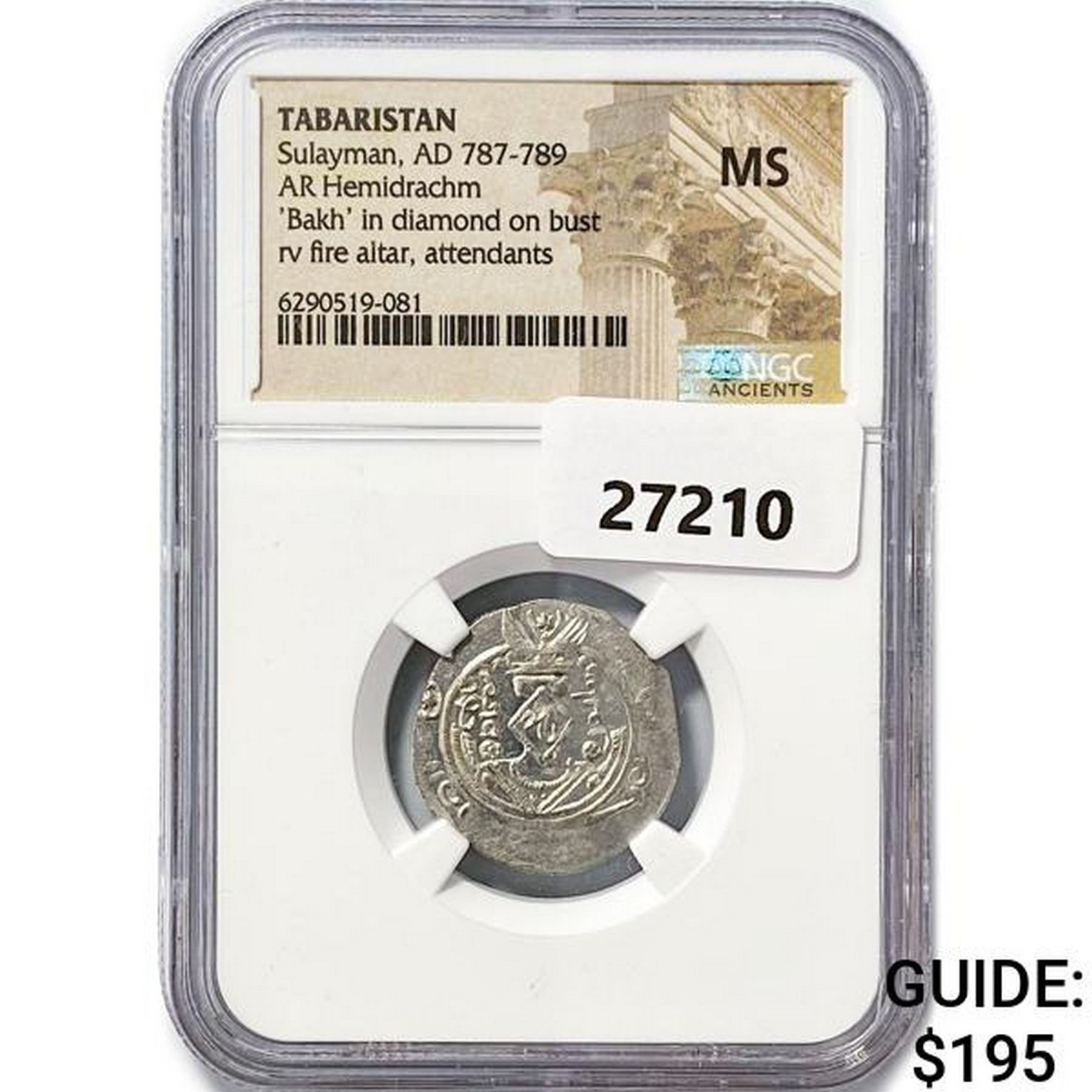 787-789 AD Tabaristan Silver Hemidrachm NGC MS