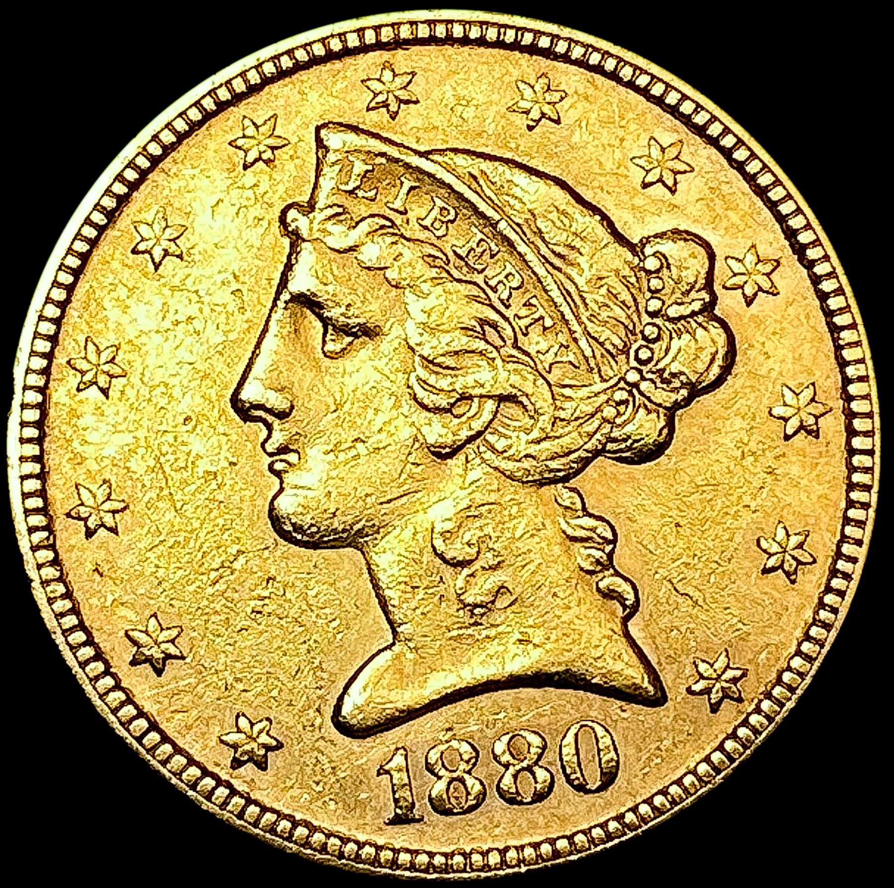 1880 $5 Gold Half Eagle NEARLY UNCIRCULATED