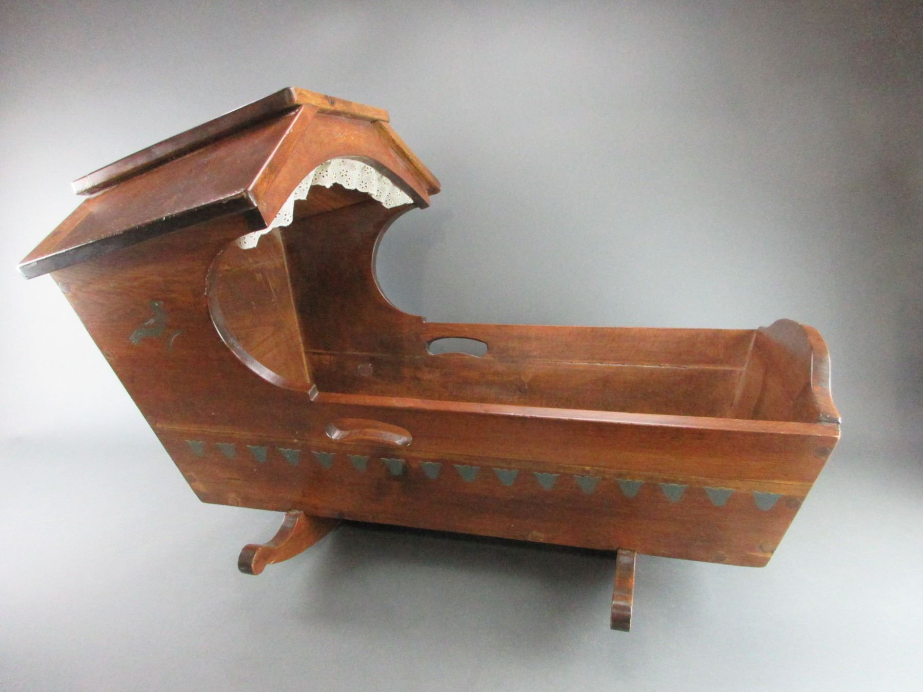 Amish Baby Rocking Cradle With Folk Art Design- 31"L X 16"W X 22"H