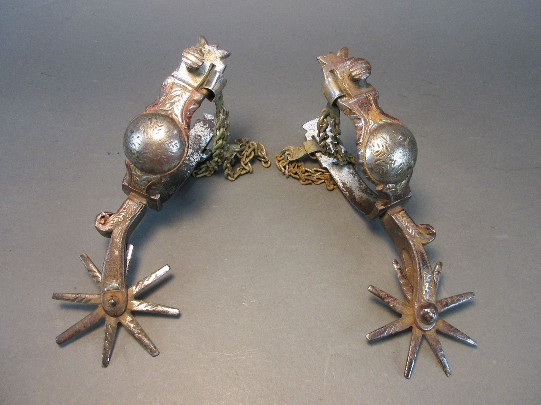 Unmarked Early California Double Mounted Silver Inlaid Spurs- .75 ...