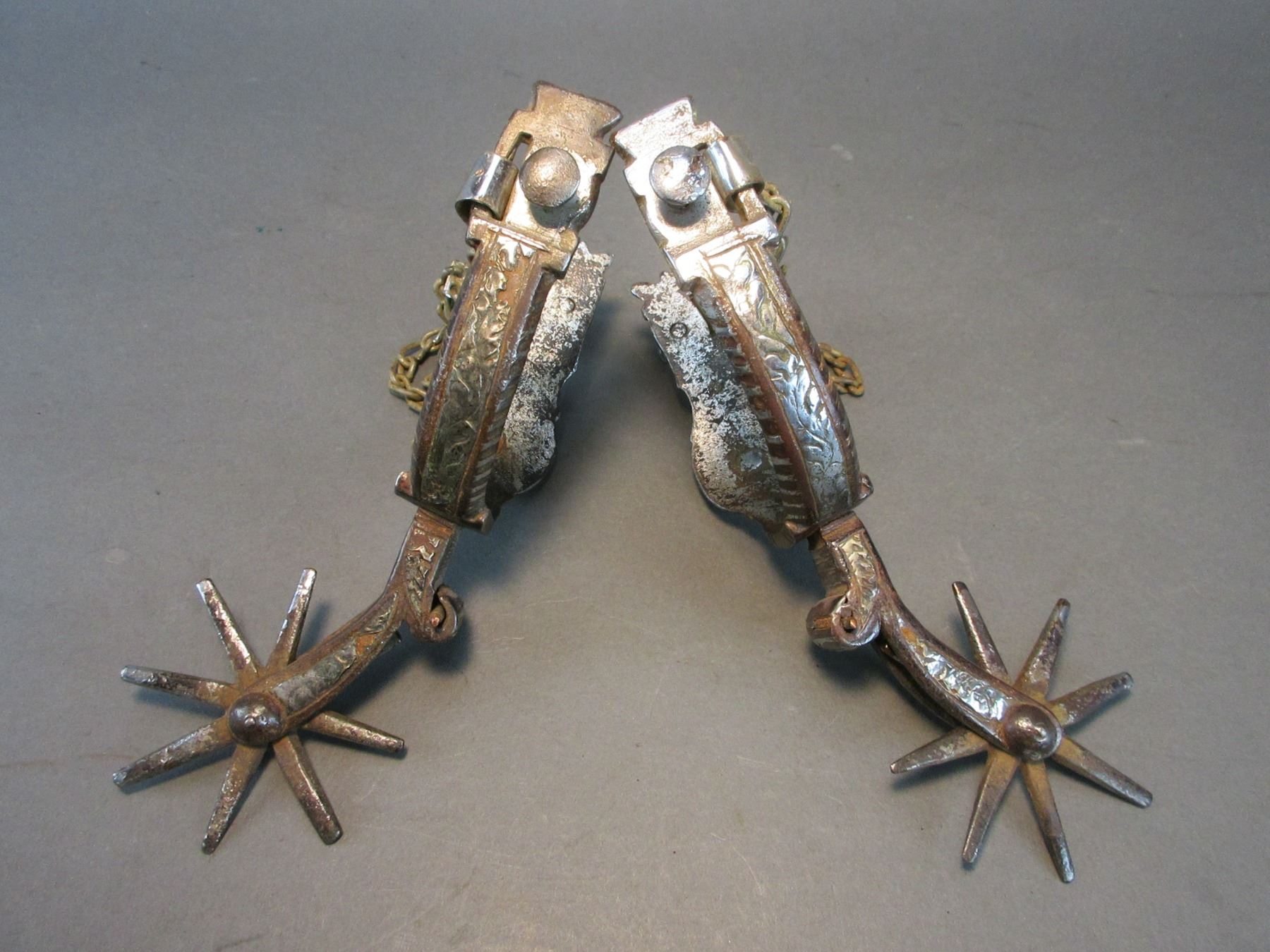 Unmarked Early California Double Mounted Silver Inlaid Spurs- .75 ...
