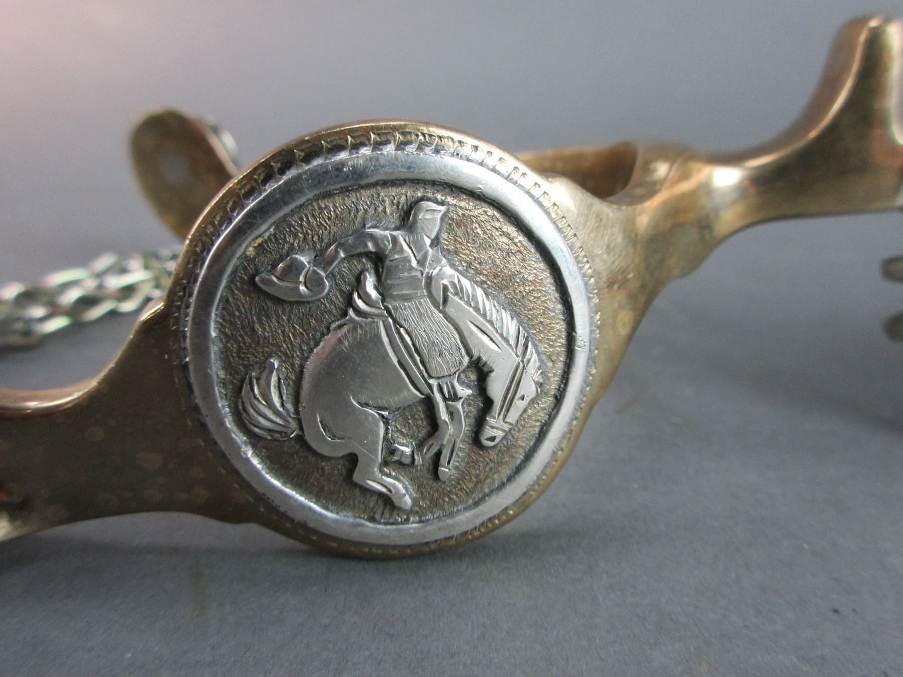 Marked Wild Times 3M Bucking Horse Brass Spurs- .5" Bands- 2" Shanks ...