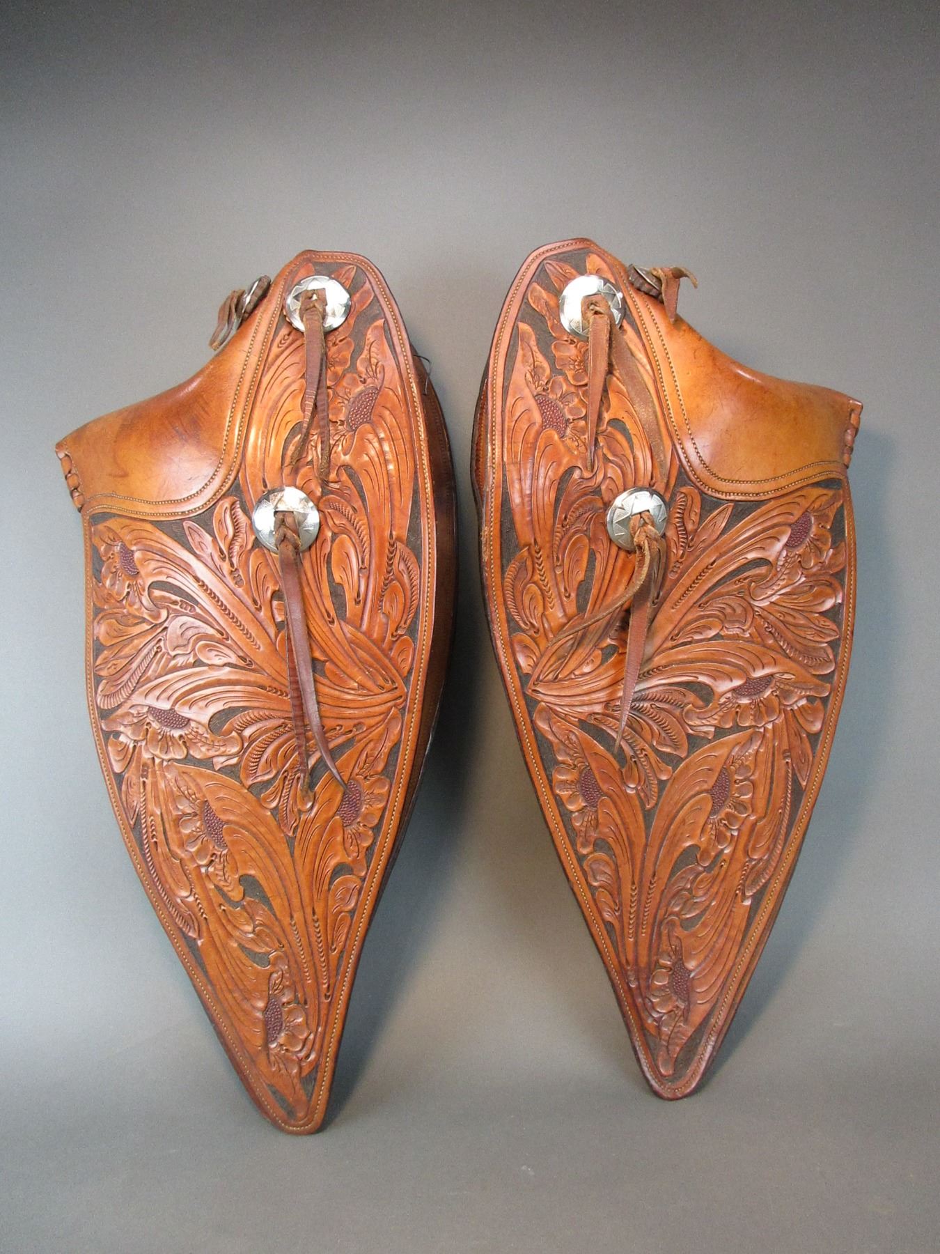 Killer Set Of Large Carved Tapaderos- Sheepskin Lined- Four 1.75 ...