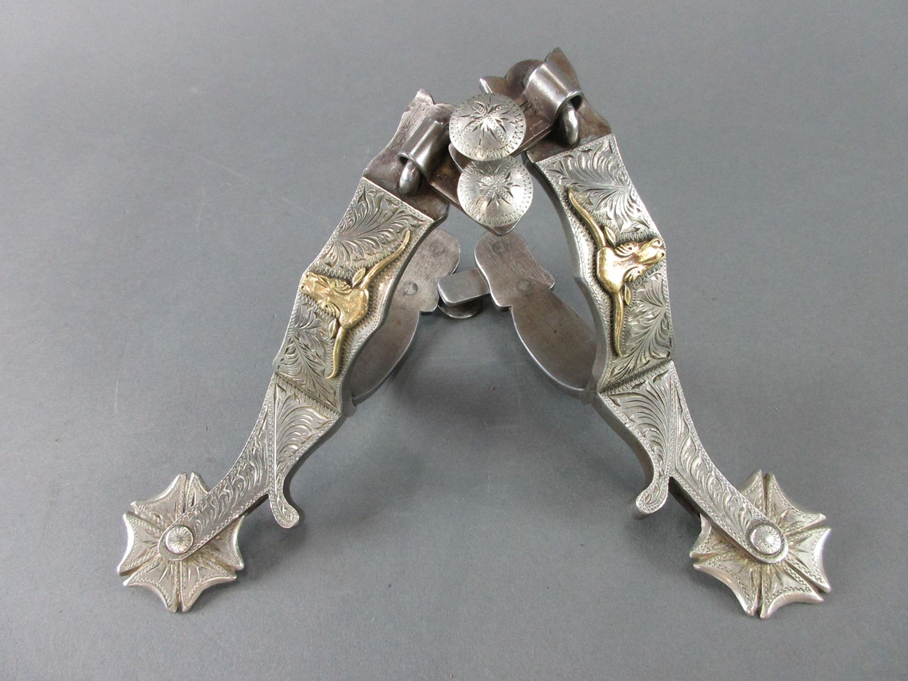 Marked L+M Double Mounted Silver Overlaid Spurs- .8" Bands- 2.25 ...