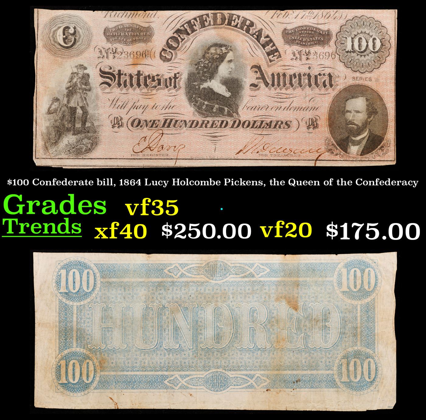 $100 Confederate bill, 1864 Lucy Holcombe Pickens, the Queen of the ...