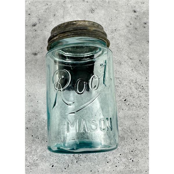 Root Glass Mason Jar Aqua Blue