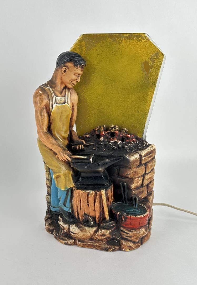 Blacksmith The Iron Worker Chalkware TV Lamp