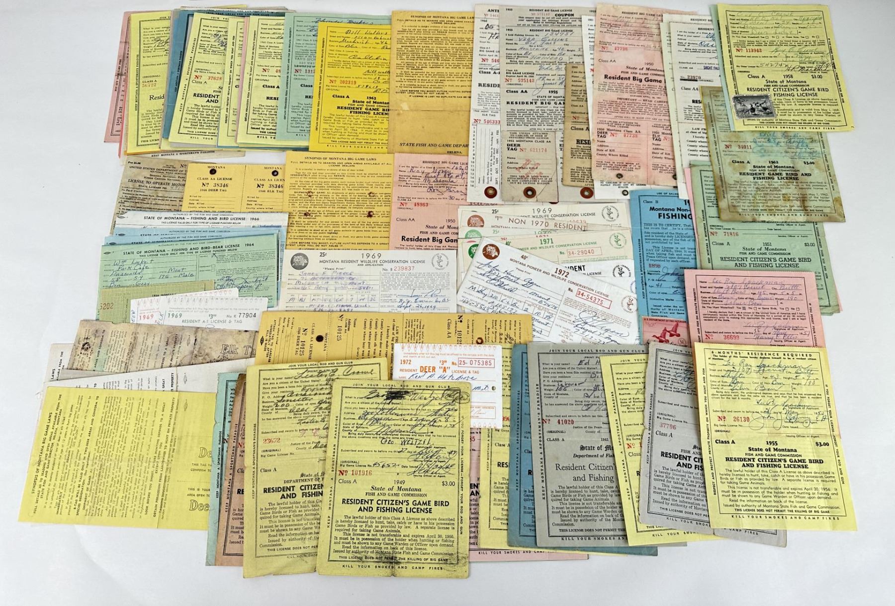 Collection of Montana Hunting Fishing Licenses